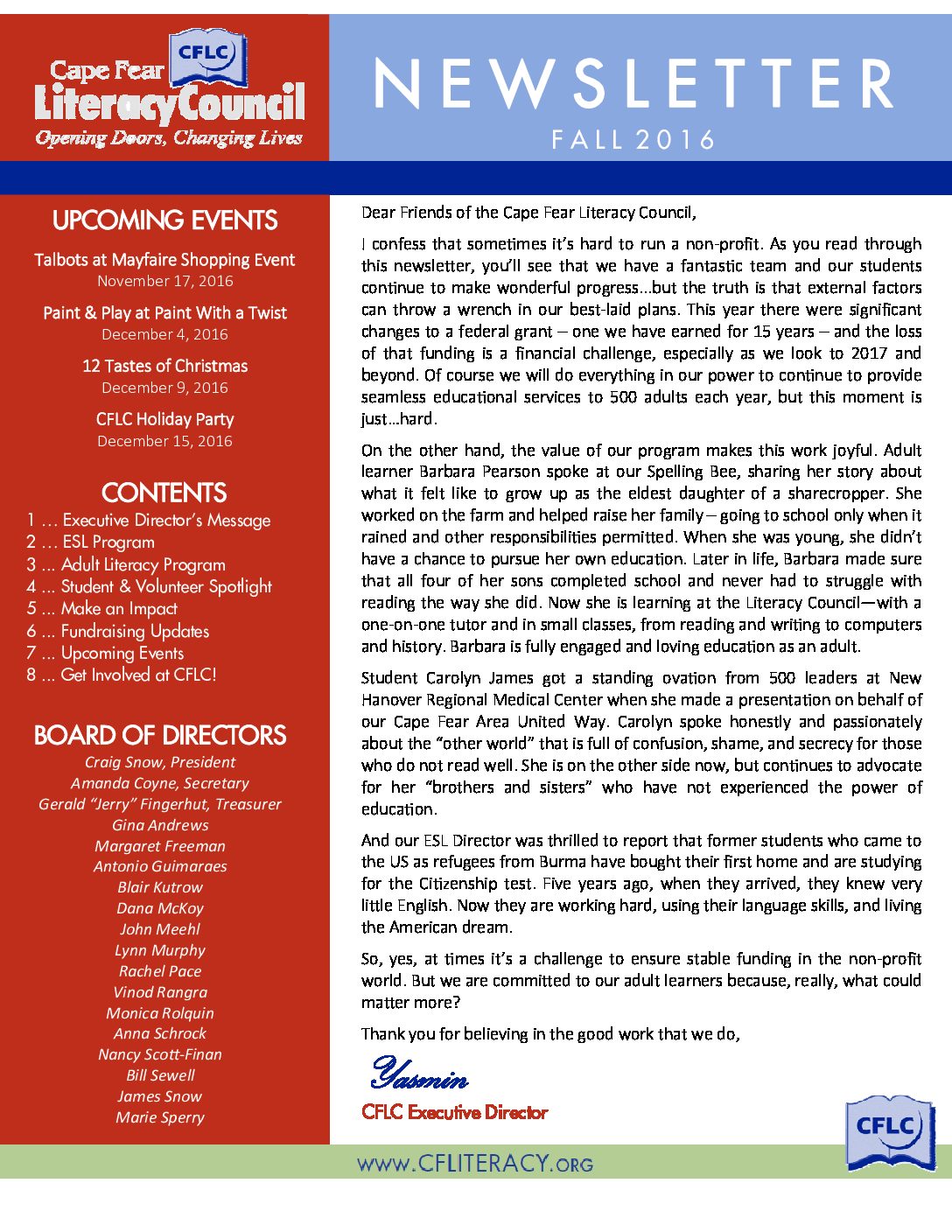 Annual Report & Newsletters - Cape Fear Literacy Council