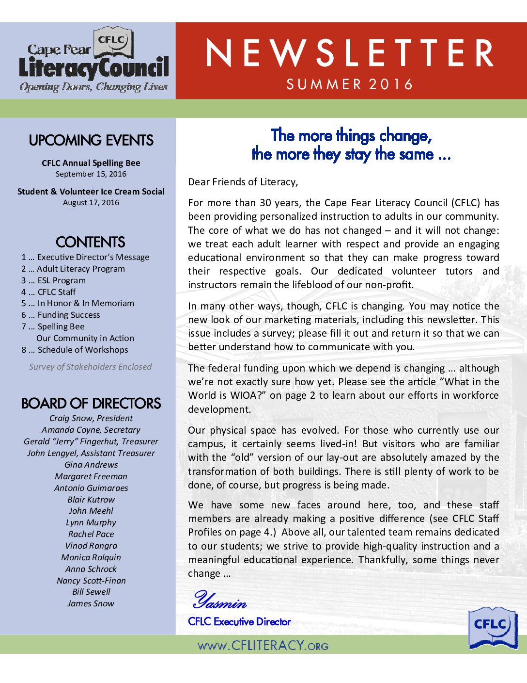 Annual Report & Newsletters - Cape Fear Literacy Council
